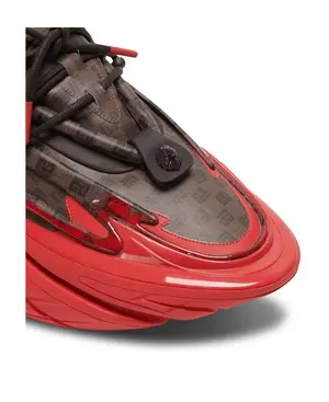 Balmain Unicorn Trainers In Neoprene And Monogram Leather - Red