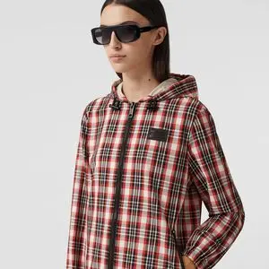 Burberry Logo Appliqué Tartan Parka Jacket