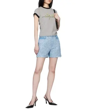 Stella McCartney Mid-rise Denim Bouclé Shorts - Light Blue