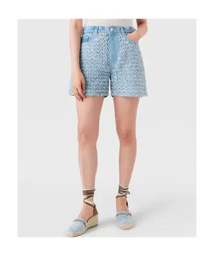Stella McCartney Mid-rise Denim Bouclé Shorts - Light Blue