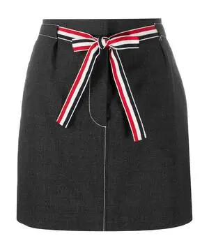 Thom Browne 2-ply Fresco Tie Waist Mini Skirt