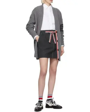 Thom Browne 2-ply Fresco Tie Waist Mini Skirt