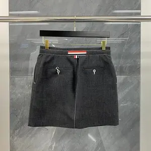 Thom Browne 2-ply Fresco Tie Waist Mini Skirt