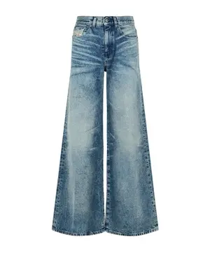 DIESEL® Logo Patch Wide-leg Jeans - Lightblue