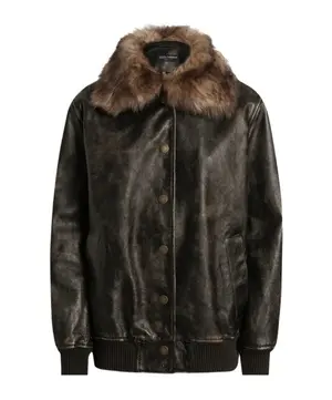 Dolce & Gabbana Leather Bomber Jacket With Fur Collar