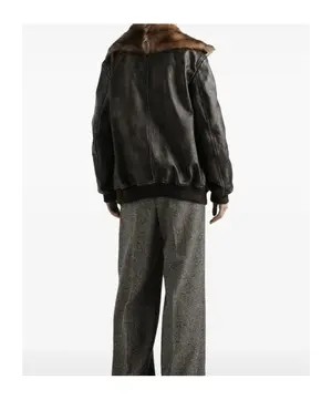 Dolce & Gabbana Leather Bomber Jacket With Fur Collar