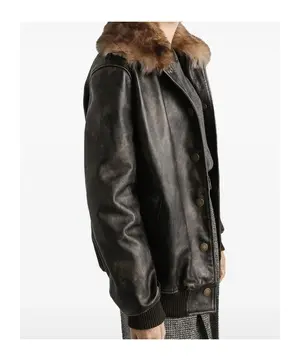 Dolce & Gabbana Leather Bomber Jacket With Fur Collar