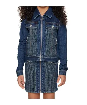 DIESEL® Long-sleeved Zip-up Denim Jacket With Pleated Details