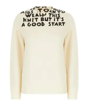 MAISON MARGIELA Lettering-print V-neck Wool Sweater