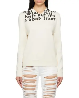MAISON MARGIELA Lettering-print V-neck Wool Sweater