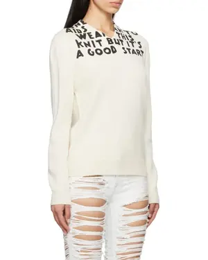 MAISON MARGIELA Lettering-print V-neck Wool Sweater