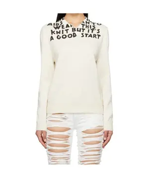 MAISON MARGIELA Lettering-print V-neck Wool Sweater