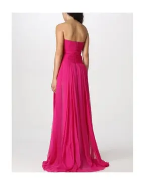 Ermanno Scervino Strapless Knotted Gown With Floral Applique And Cape Effect