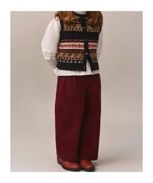 Bonpoint Javey Cherry-embroidered Wide-leg Corduroy Pants