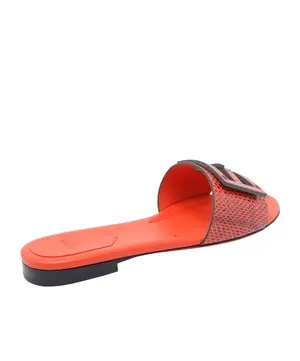 Fendi Baguette Embossed Logo Slides - Red