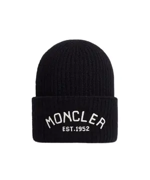 Moncler Embroidered Logo Knitted Beanie - Black