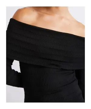 Marella Viscose Blend Cowl Neck Off-the-shoulder Sweater - Black