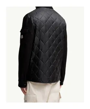 Moncler Wool Flannel Down Jacket With Stand Collar - Black