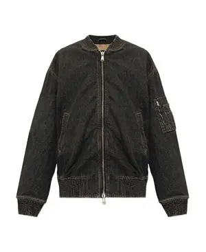 DIESEL® Zip-up Bomber Jacket With Buckle Pockets - Black