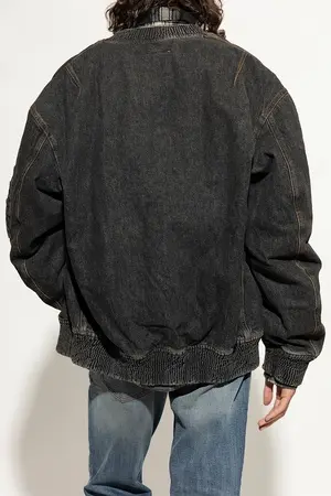 DIESEL® Zip-up Bomber Jacket With Buckle Pockets - Black