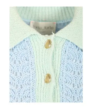 FORTE_FORTE Open Knit Polo Sweater With Button Closure