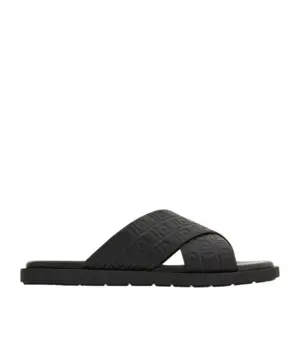 FERRAGAMO Round Toe Slip-on Sandals With Embossed Logo Detail - Black