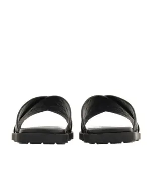 FERRAGAMO Round Toe Slip-on Sandals With Embossed Logo Detail - Black
