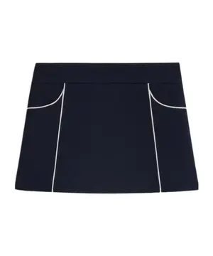 Celine Trapeze Mini Skirt In Gauffered Double Wool - Navy