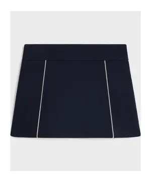 Celine Trapeze Mini Skirt In Gauffered Double Wool - Navy