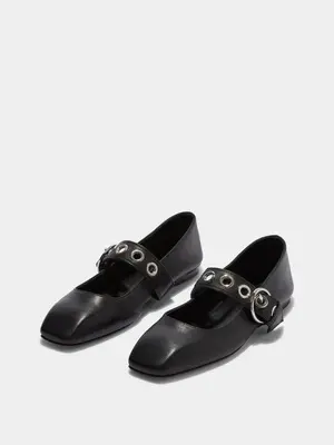 AeydĒ Uma Ballet Flats With Metal Eyelets - Black