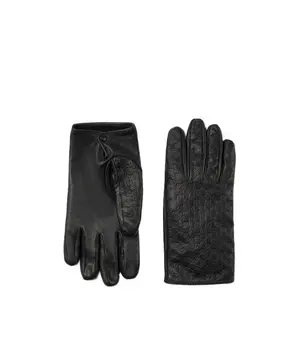 Gucci Embossed Gg Leather Gloves - Black