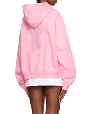 We11Done Logo Print Cotton Hoodie - Pink