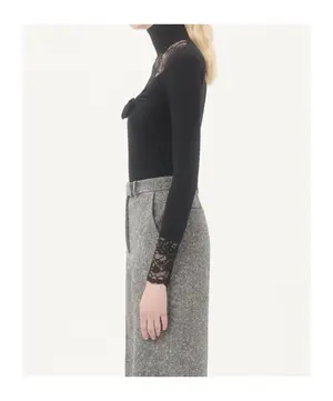 Valentino Garavani High Neck Lace Paneled Top With Bow Detail