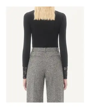 Valentino Garavani High Neck Lace Paneled Top With Bow Detail
