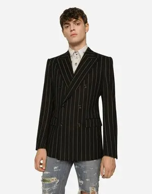 Dolce & Gabbana Dolce Gabbana Striped Double-breasted Blazer - Black