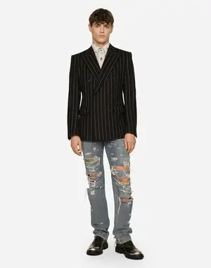 Dolce & Gabbana Dolce Gabbana Striped Double-breasted Blazer - Black