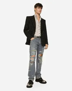Dolce & Gabbana Dolce Gabbana Striped Double-breasted Blazer - Black