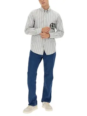 MSGM Logo Patch Striped Buttoned Shirt