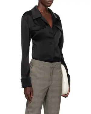 COURREGES Backless Satin Shirt Bodysuit