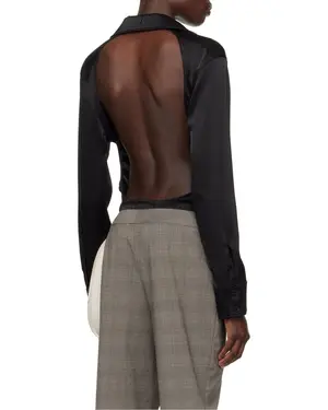 COURREGES Backless Satin Shirt Bodysuit
