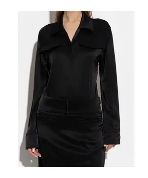 COURREGES Backless Satin Shirt Bodysuit