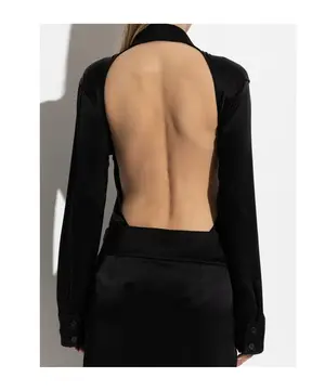 COURREGES Backless Satin Shirt Bodysuit