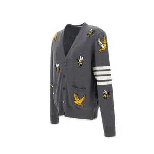 Thom Browne 4-bar Striped Buttoned Cardigan - Medium Grey