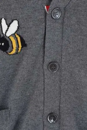 Thom Browne 4-bar Striped Buttoned Cardigan - Medium Grey