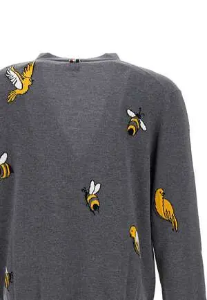 Thom Browne 4-bar Striped Buttoned Cardigan - Medium Grey
