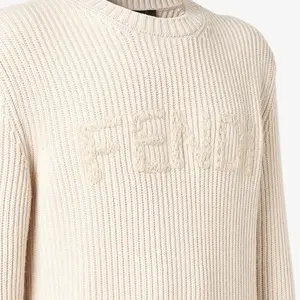 Fendi Fisherman's Rib Knit Crewneck Jumper With Embroidered Lettering - White