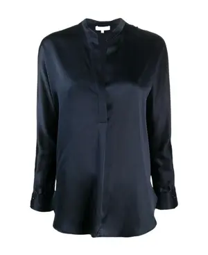 Vince Open Neck Long-sleeved Blouse - Black