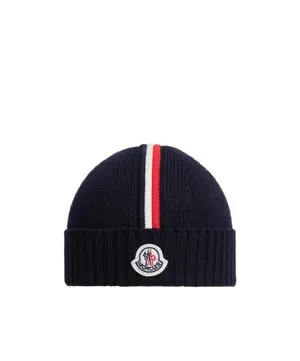 Moncler Logo Patch Knitted Beanie - Royal Blue