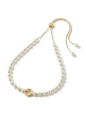 Gucci Interlocking Pearl Necklace - Light Gold