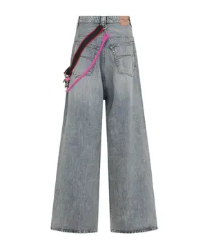 Balenciaga Wide-leg Jeans With Embellished Charm Detail - Gray